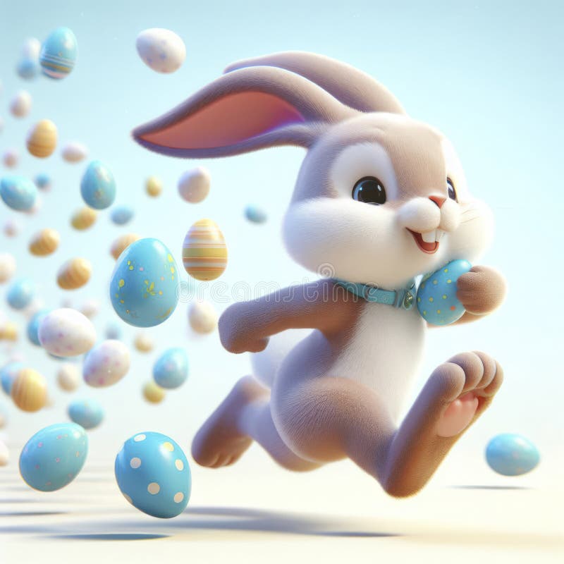 Running Happy Easter Bunny with Eggs Flying Everywhere. Ai Generative ...