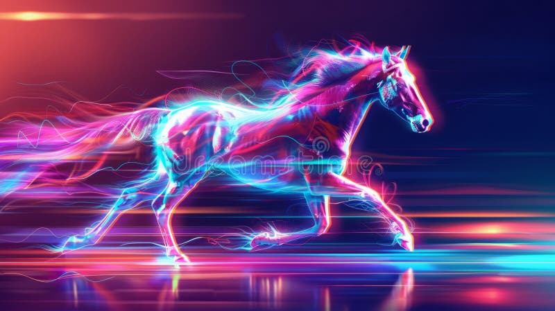 Running Horse, Abstract Neon Background Stock Illustration ...