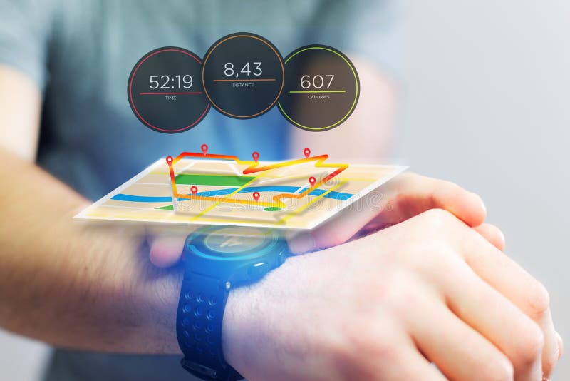 Running Interface on a Sport Smartwatch with Data Informations Stock ...