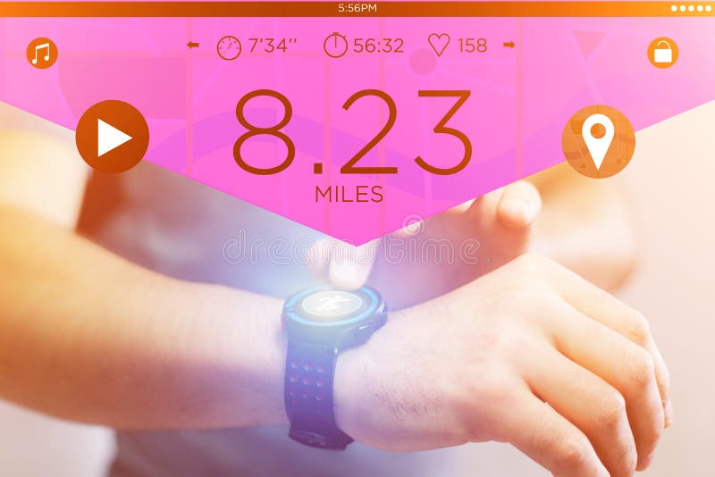 Running Interface on a Sport Smartwatch with Data Informations Stock ...