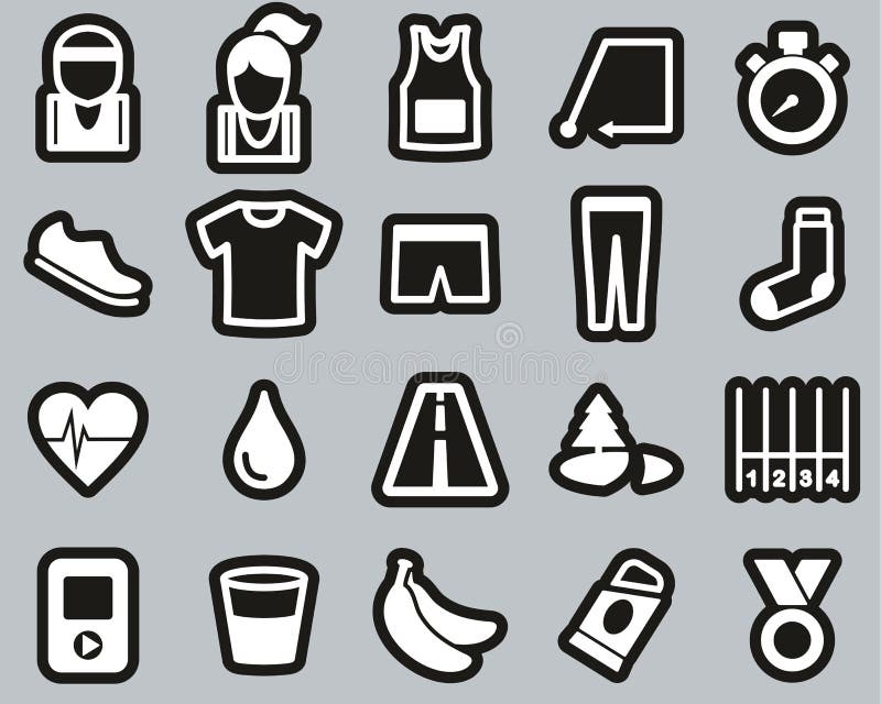 Running or Jogging Icons White on Black Sticker Set Big Stock Vector ...
