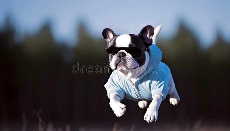 Running and Jumping Bulldog with Blue Color Cloth Stock Illustration ...
