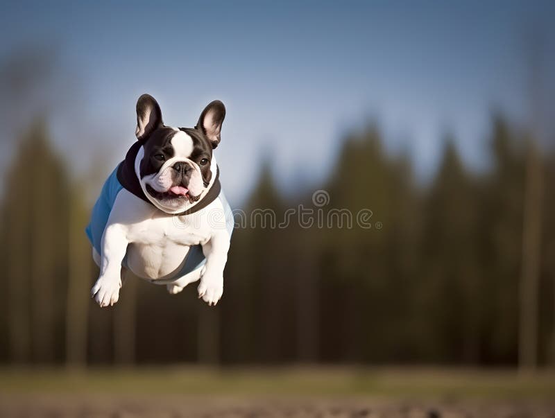 Running and Jumping Bulldog with Blue Color Cloth Stock Illustration ...