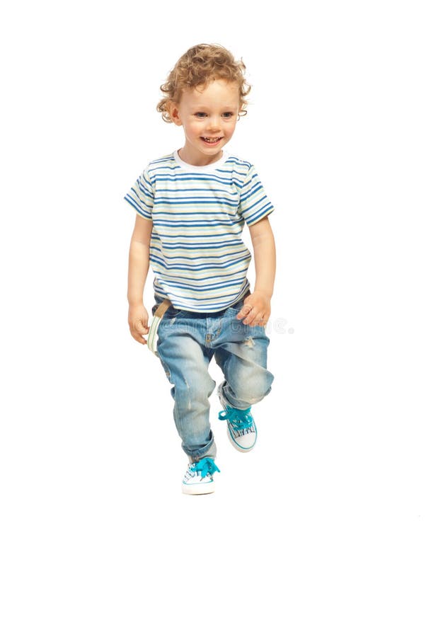Happy Little Boy Running. Front and Rear View Stock Image - Image of ...