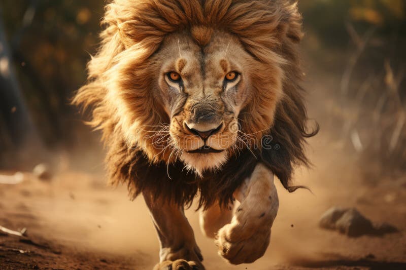 Running Lion King of Beasts, Predator on the Hunt Stock Image - Image ...