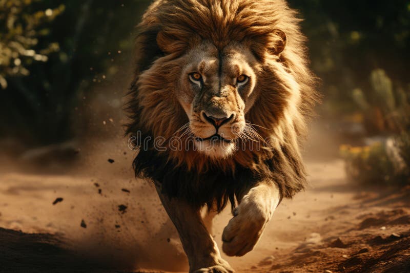 Running Lion King of Beasts, Predator on the Hunt Stock Image - Image ...