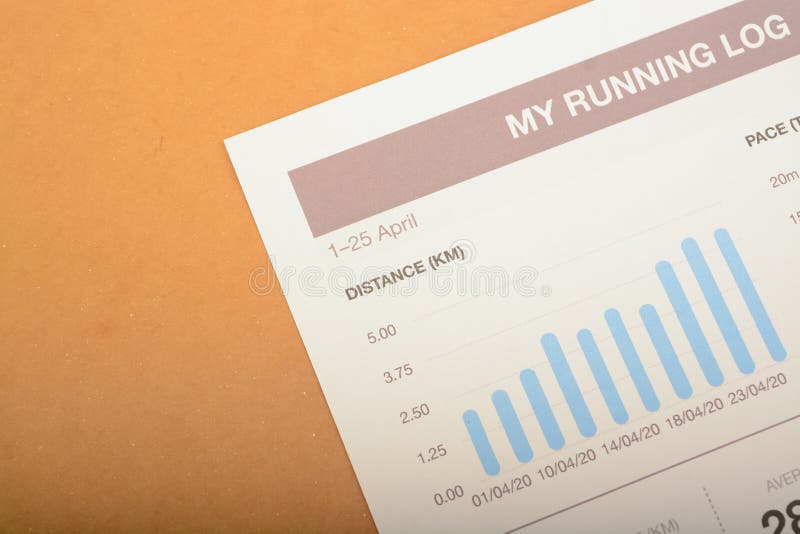 A Running Log Paper for Runners Displaying Kilometers and Pace Stock ...