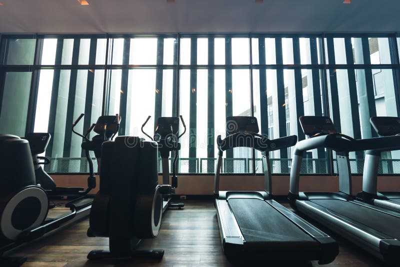 Running Machine in the Room Near the Windows. Stock Photo - Image of ...