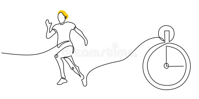 Running Man, Athlete, Continuous Line Drawing with Stopwatch. One ...