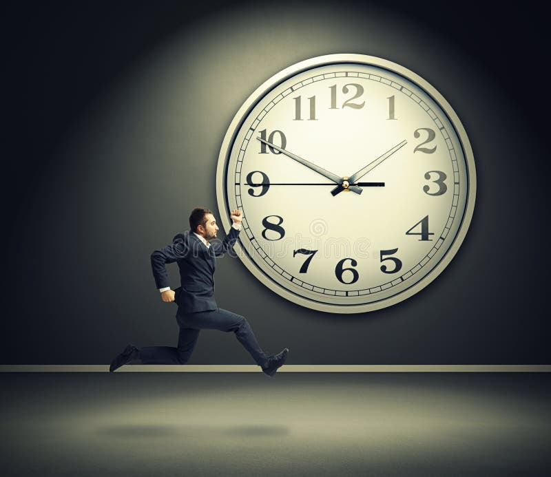 Running Man and Big White Clock Stock Image - Image of businessman ...