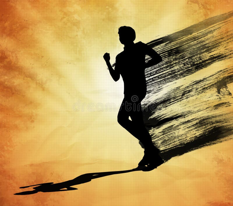 Running Man Black Silhouette on Orange Background Stock Illustration ...