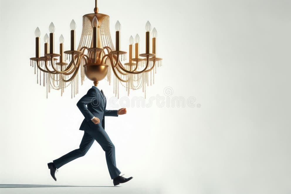 A Running Man with a Chandelier instead of a Head. Space for Text ...