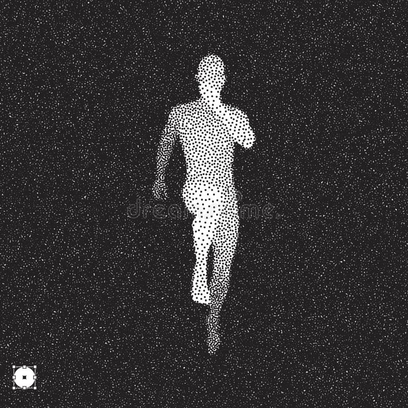 Running Man. 3D Model of Man. Black and White Grainy Design. Stippling ...