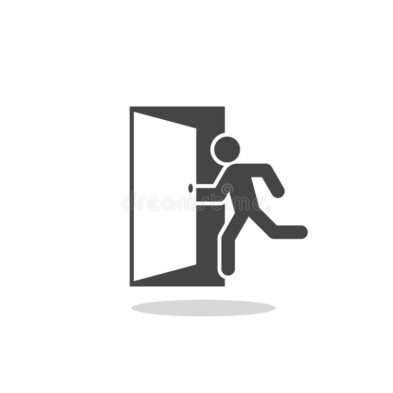 Running Man and Exit Door Sign with Shadow Stock Vector - Illustration ...