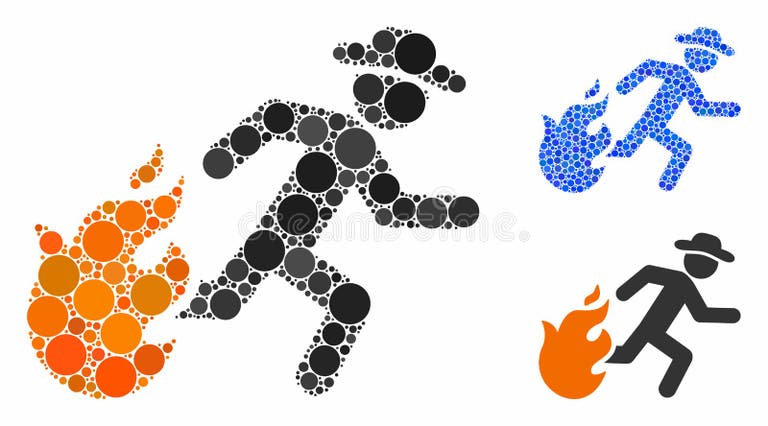 Running Man from Fire Composition Icon of Round Dots Stock Illustration ...