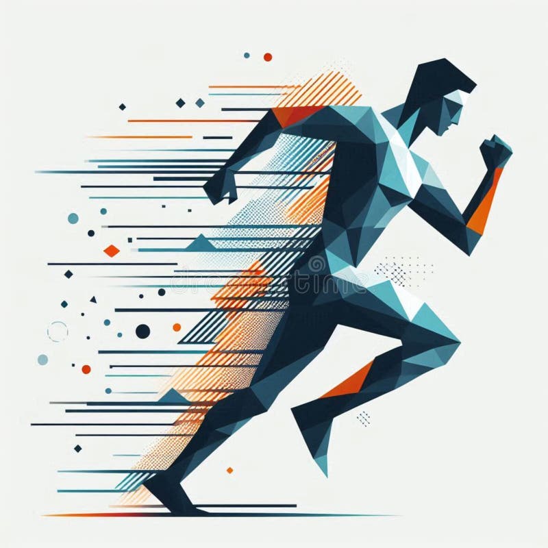 Running Man, Geometric Style, Art, White Background, Minimalist Design ...