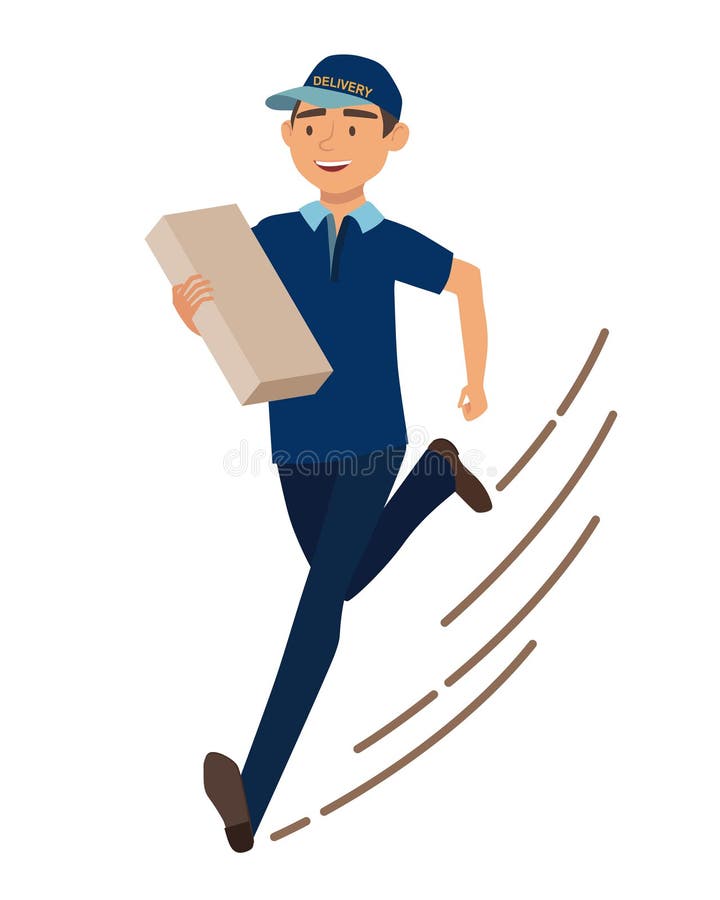 Running Man with Postal Box. Courier with Parcel Stock Vector ...