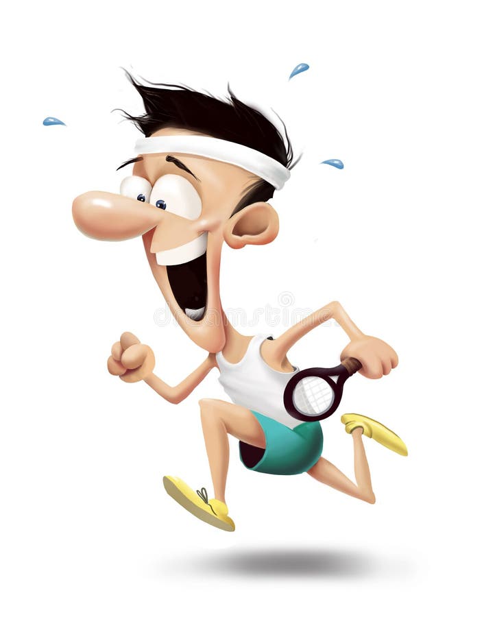 Running man with racket stock illustration. Illustration of running ...
