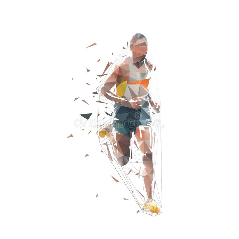 Running Man, Run, Low Polygonal Isolated Vector Silhouette, Front View ...