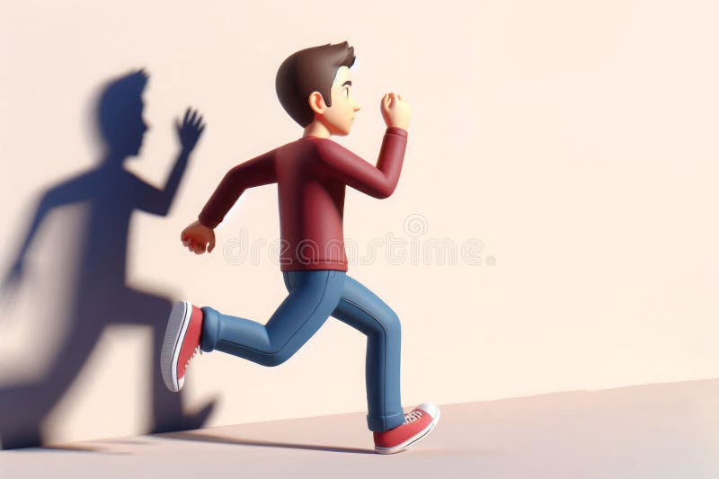 A Running Man with a Shadow on the Wall. Space for Text. Stock Image ...