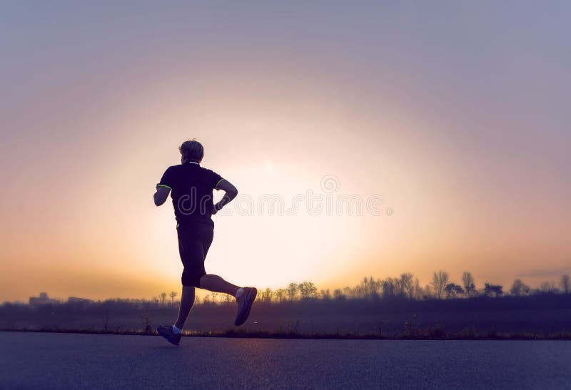 Running Man Silhouette in Sunset Time Stock Image - Image of healthy ...