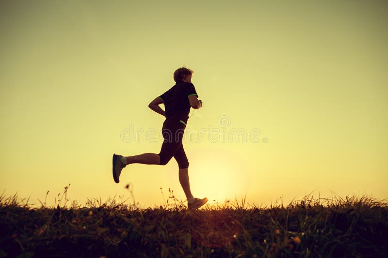 Running Man Silhouette in Sunset Time Stock Photo - Image of speed ...