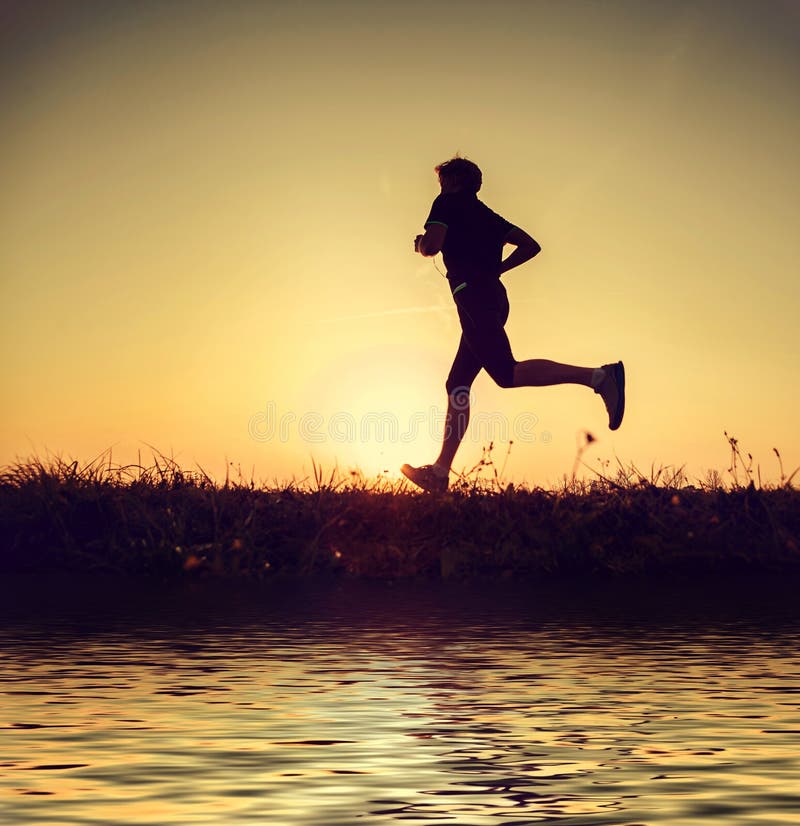 Running Man Silhouette in Sunset Time Stock Photo - Image of healthy ...