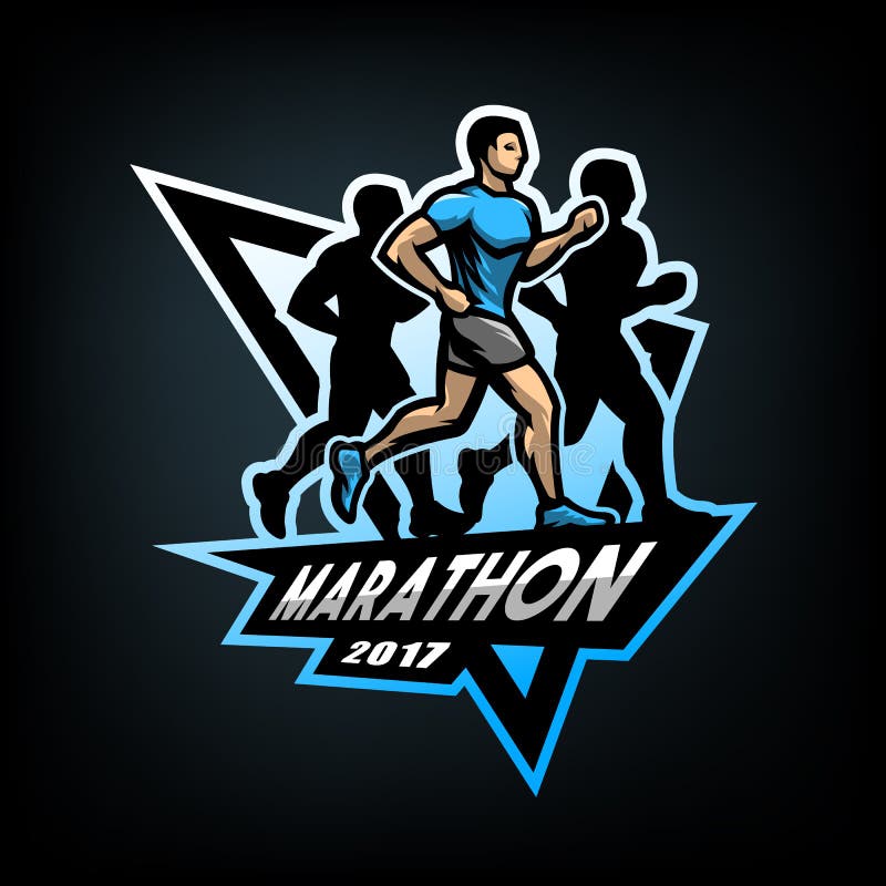 Run Marathon. Running Man, Logo, Emblem. Vector Illustration. Stock ...