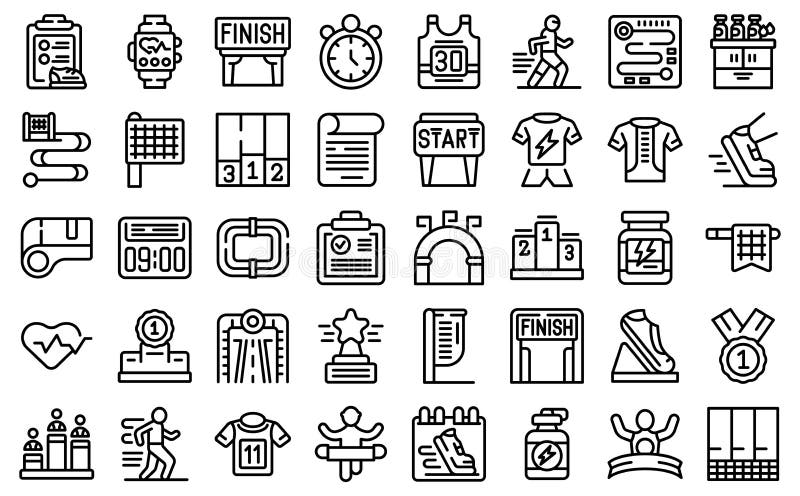 Running Marathon Icons Set Outline Vector. Run People Stock ...