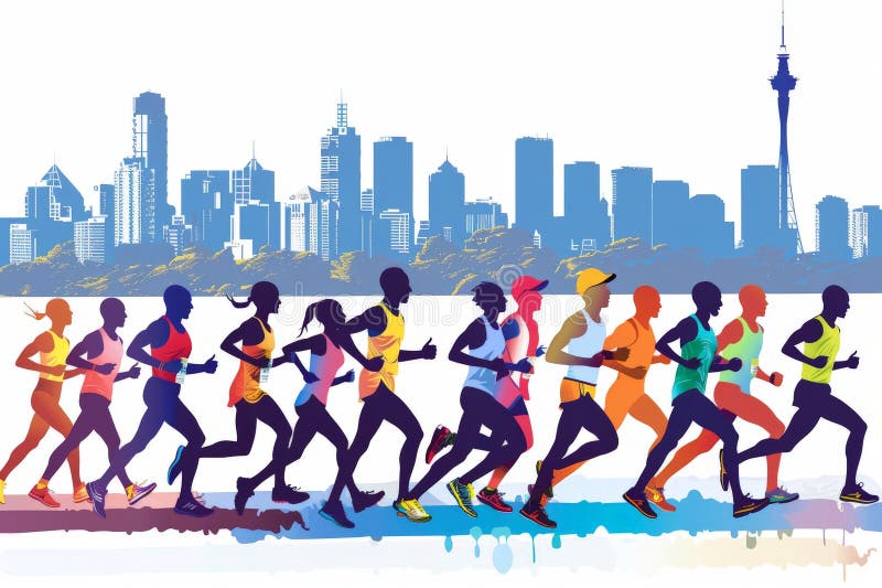 Running Marathon Illustrator Background and Group of Runners for Poster ...