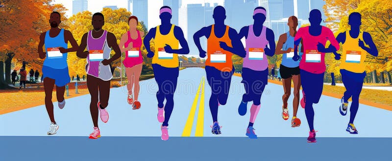 Running Marathon Illustrator Background and Group of Runners for Poster ...