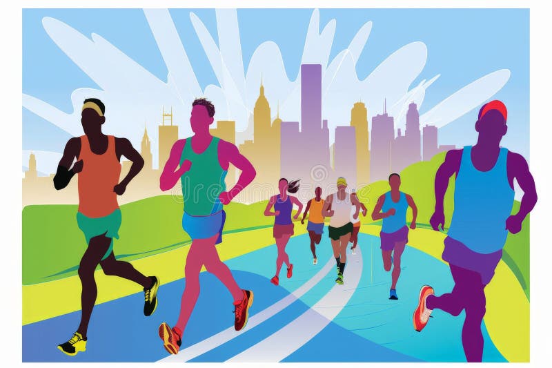 Running Marathon Illustrator Background and Group of Runners for Poster ...