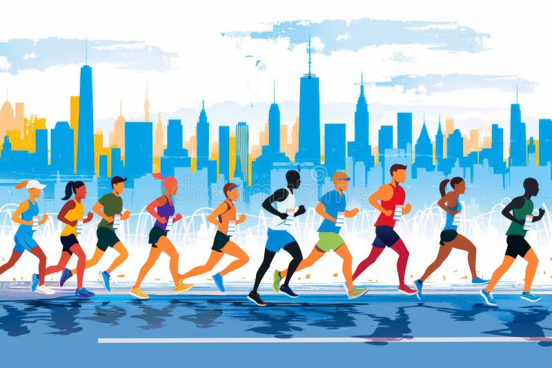 Running Marathon Illustrator Background and Group of Runners for Poster ...