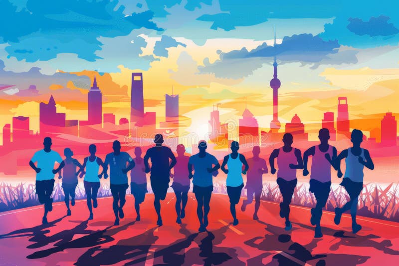 Running Marathon Illustrator Background and Group of Runners for Poster ...