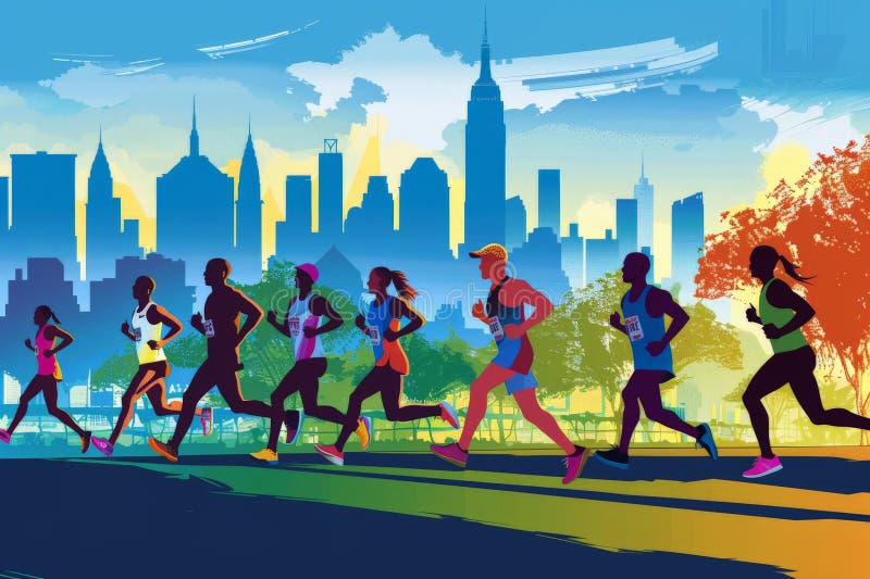Running Marathon Illustrator Background and Group of Runners for Poster ...