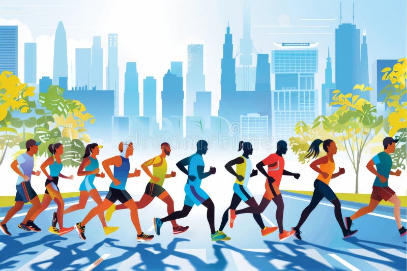 Running Marathon Illustrator Background and Group of Runners for Poster ...