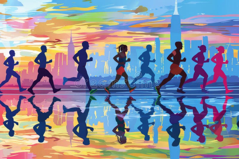 Running Marathon Illustrator Background and Group of Runners for Poster ...