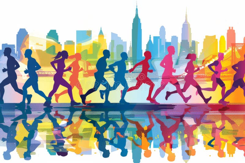 Running Marathon Illustrator Background and Group of Runners for Poster ...