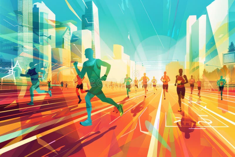 Running Marathon Illustrator Background and Group of Runners for Poster ...