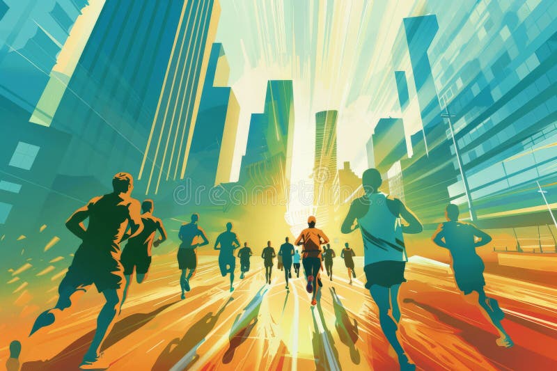 Running Marathon Illustrator Background and Group of Runners for Poster ...