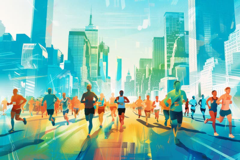 Running Marathon Illustrator Background and Group of Runners for Poster ...