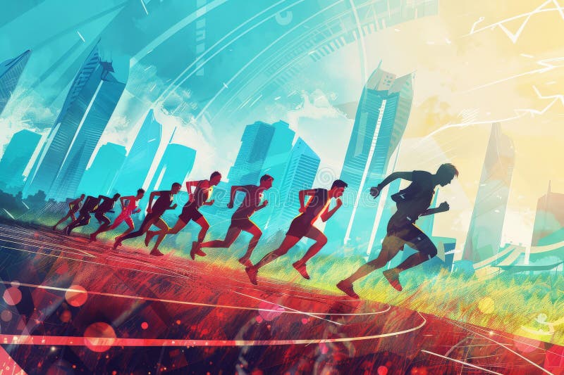 Running Marathon Illustrator Background and Group of Runners for Poster ...