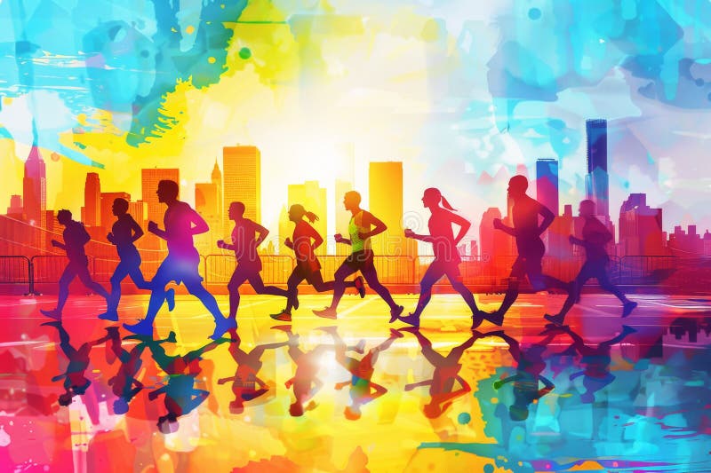 Running Marathon Illustrator Background and Group of Runners for Poster ...