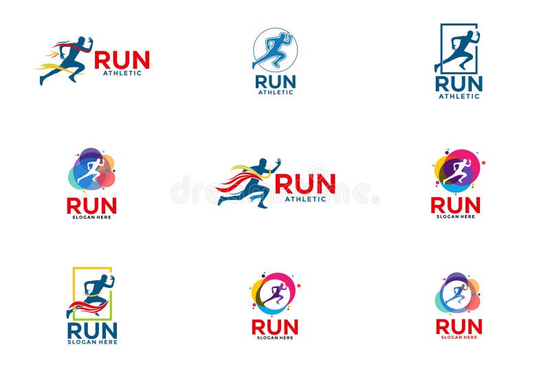 Running Marathon Logo Set, Sport Athletic Logo Vector, Sport Running ...
