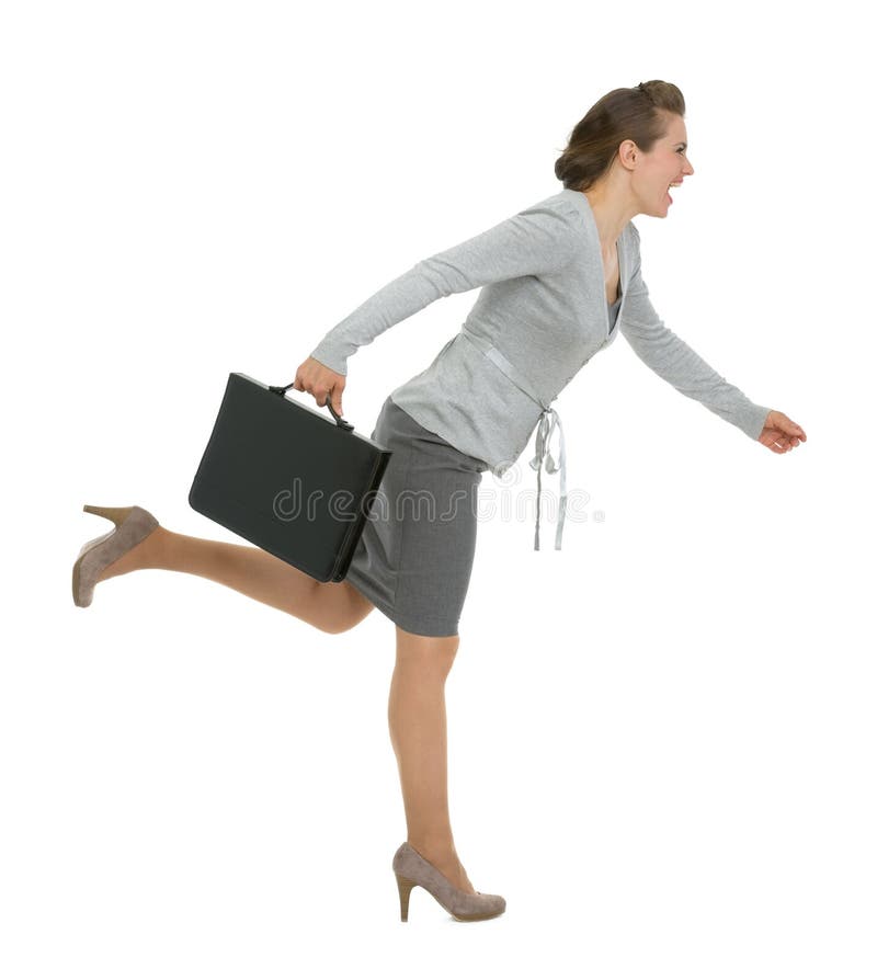 Running Modern Business Woman with Briefcase Stock Photo - Image of ...