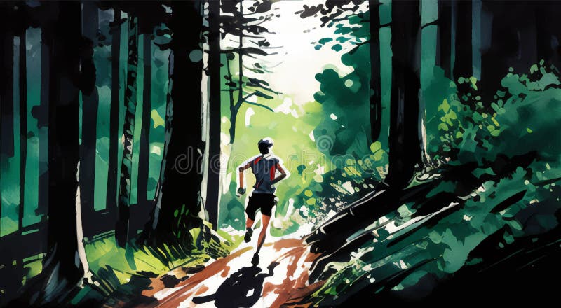 Running in Nature - a Person Running on a Forest Trail. Vector ...