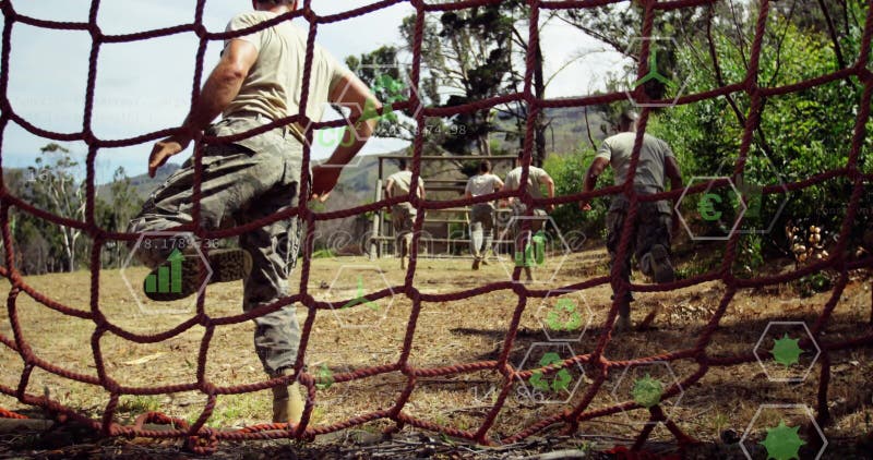 Running through Obstacle Course, Military Personnel with Animation of ...