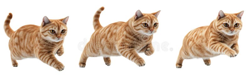 Running Orange Tabby Cat in Motion, Three Dynamic Poses Showcasing ...