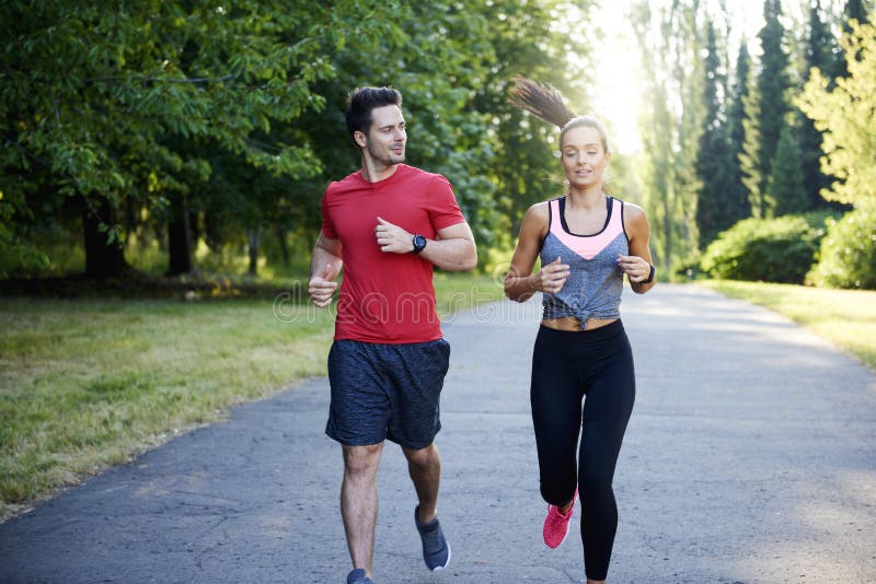 Running with Partner Make it is More Pleasure Stock Photo - Image of ...
