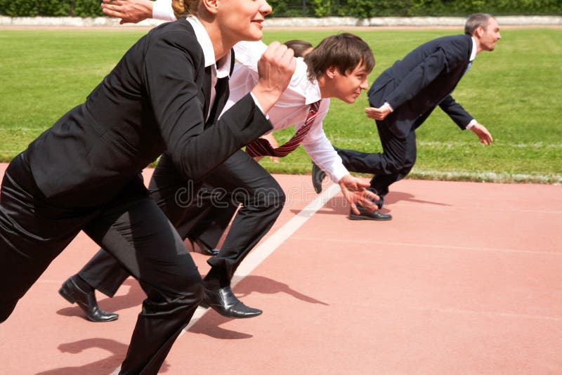 Business People Running Across the Finish Line Stock Image - Image of ...